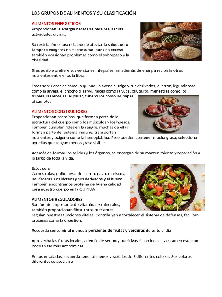 Los Grupos de Alimentos y Su Clasificación | PDF