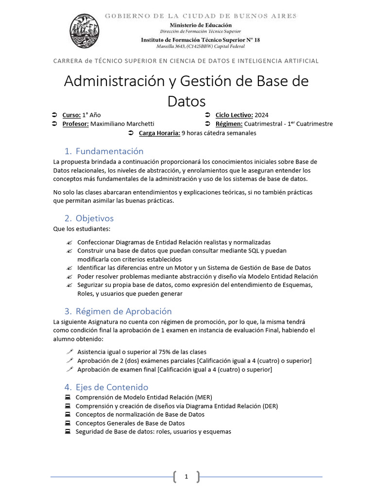 TSCSeIA - Administracion de BBDD (Programa 2024) | PDF | Bases de datos | SQL