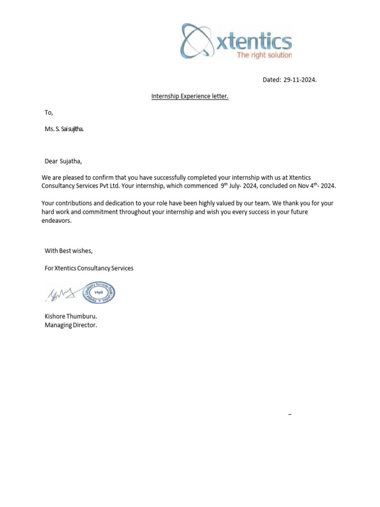 Internship Experience Confirmation Letter | PDF
