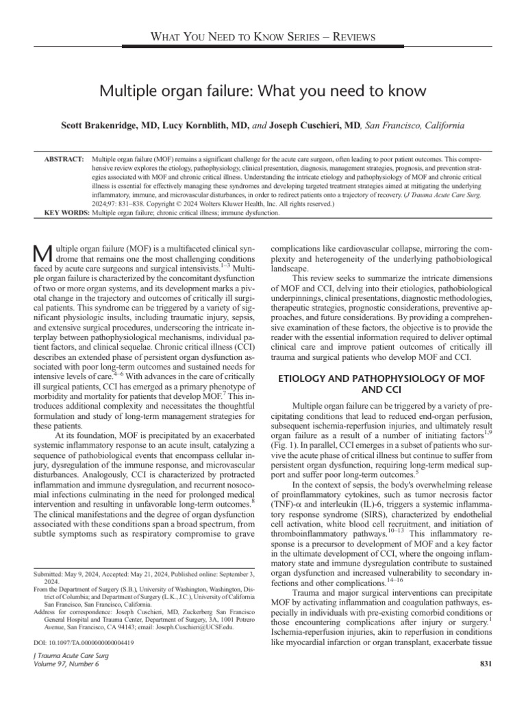 Understanding Multiple Organ Failure | PDF | Inflammation | Cytokine