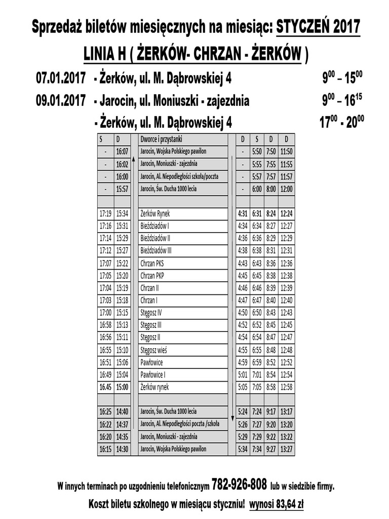 2017 01 06 Rozklad Grzelak Linia H | PDF