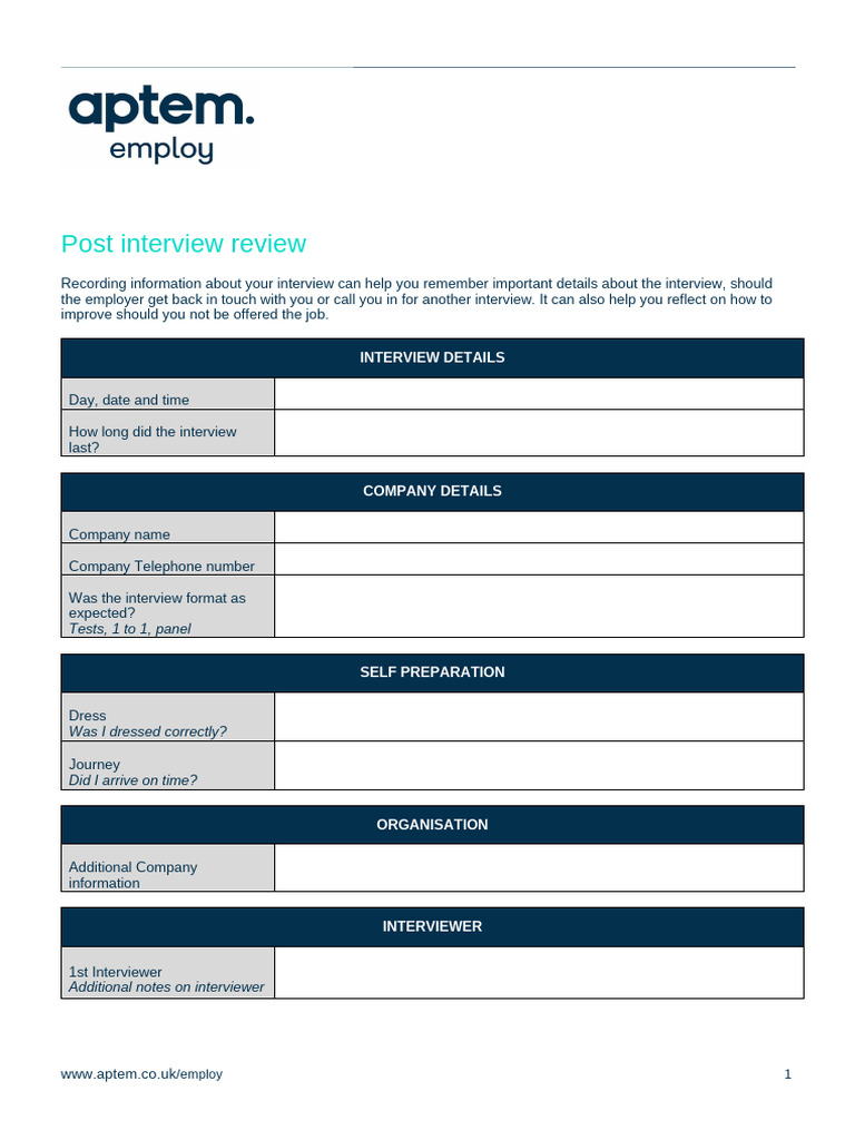 Post Interview Review Template | PDF