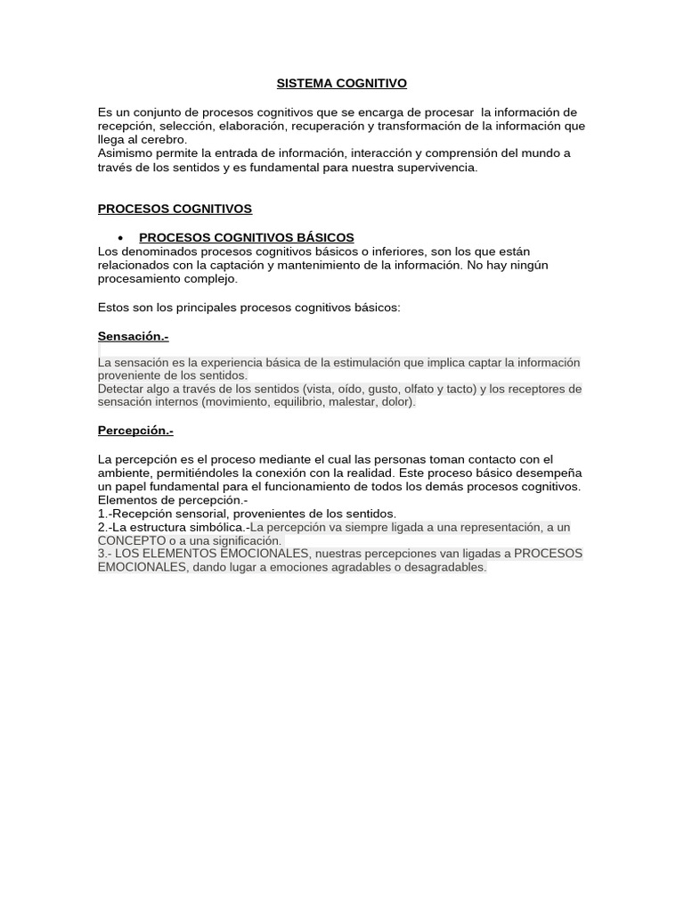 Definición del Sistema Cognitivo | PDF | Memoria | Percepción