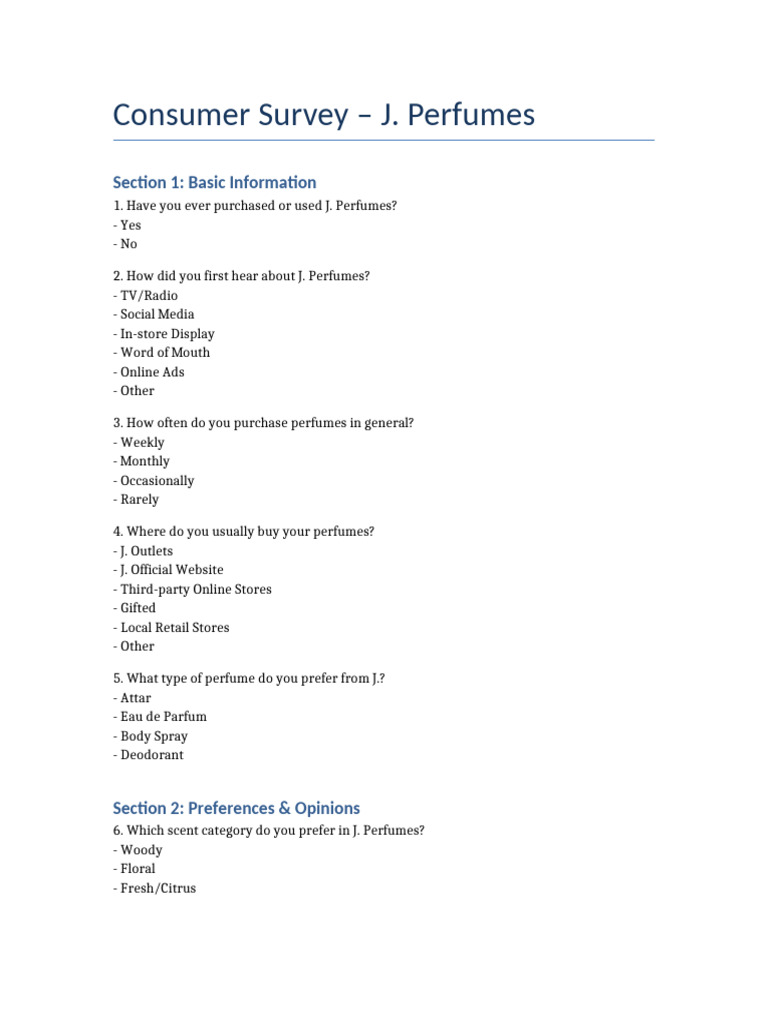 J. Perfumes Consumer Survey Insights | PDF | Perfume | Marketing