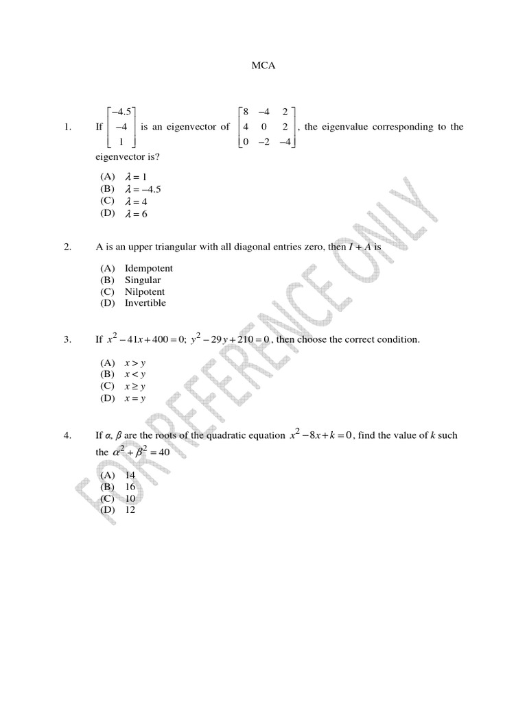 Cusat MCA Question Paper 2024 | PDF | Eigenvalues And Eigenvectors | Elementary Geometry