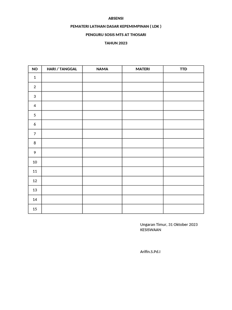 Absensi Pemateri | PDF