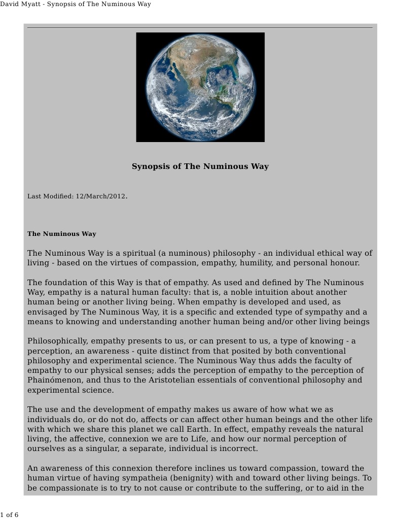 Synopsis of The Numinous Way by David Myatt | PDF | Empathy | Compassion