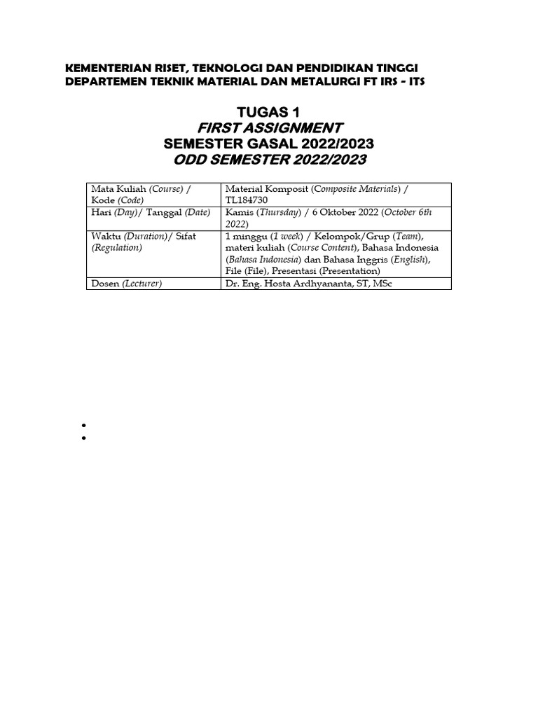 Tugas 1 - 1 Assign - MK Mat Komposit Sem Gasal 2022 2023 | PDF