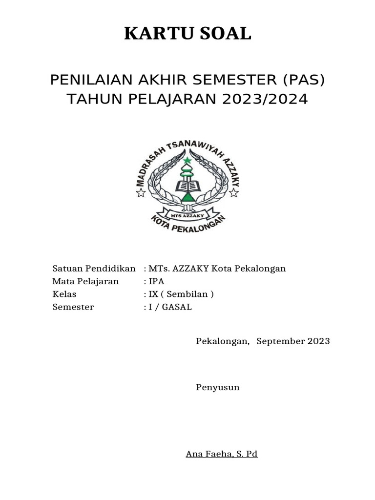 KARTU SOAL PAS IPA Kelas 9 | PDF