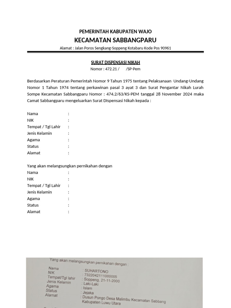 Surat Dispensasi Nikah | PDF