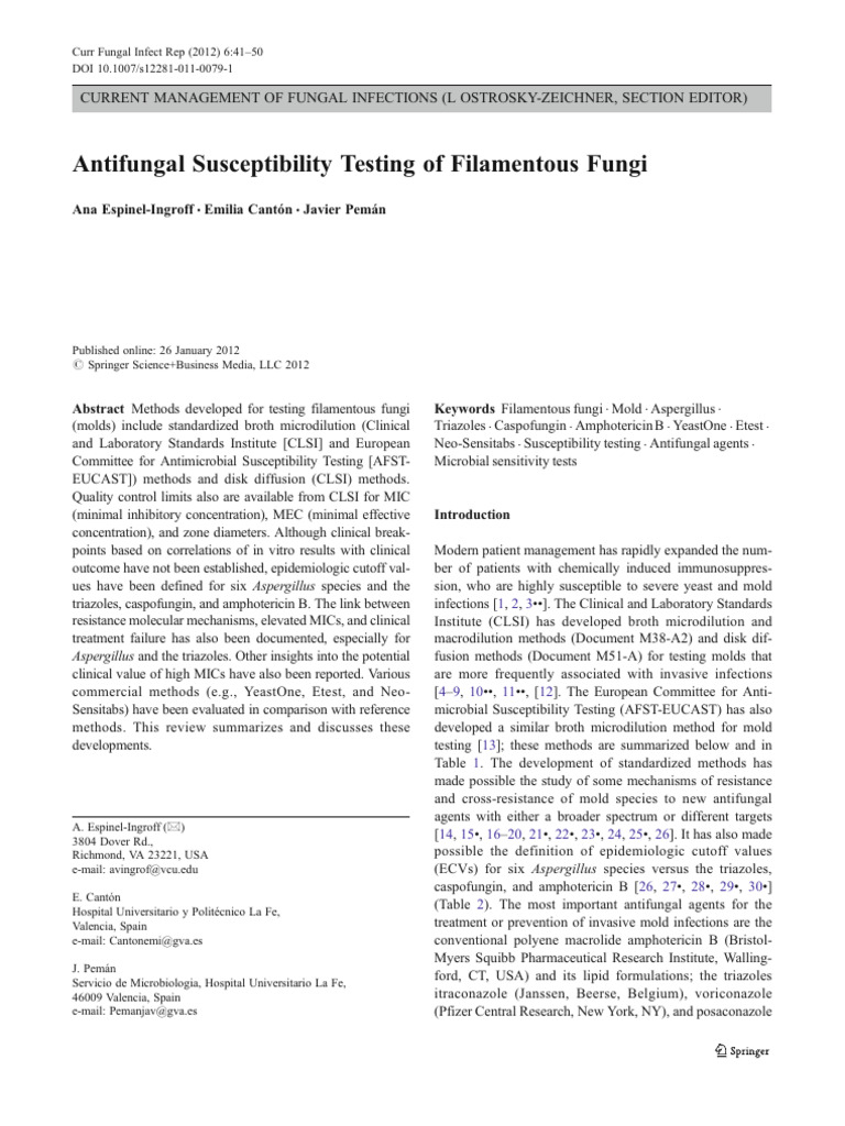 Antifungal Susceptibility Testing of Filamentous Fungi | PDF ...