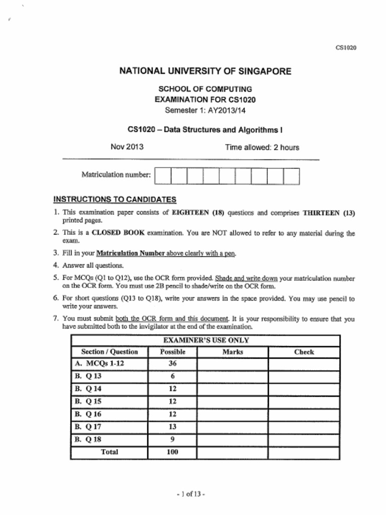 CS1020 1314sem1 | PDF
