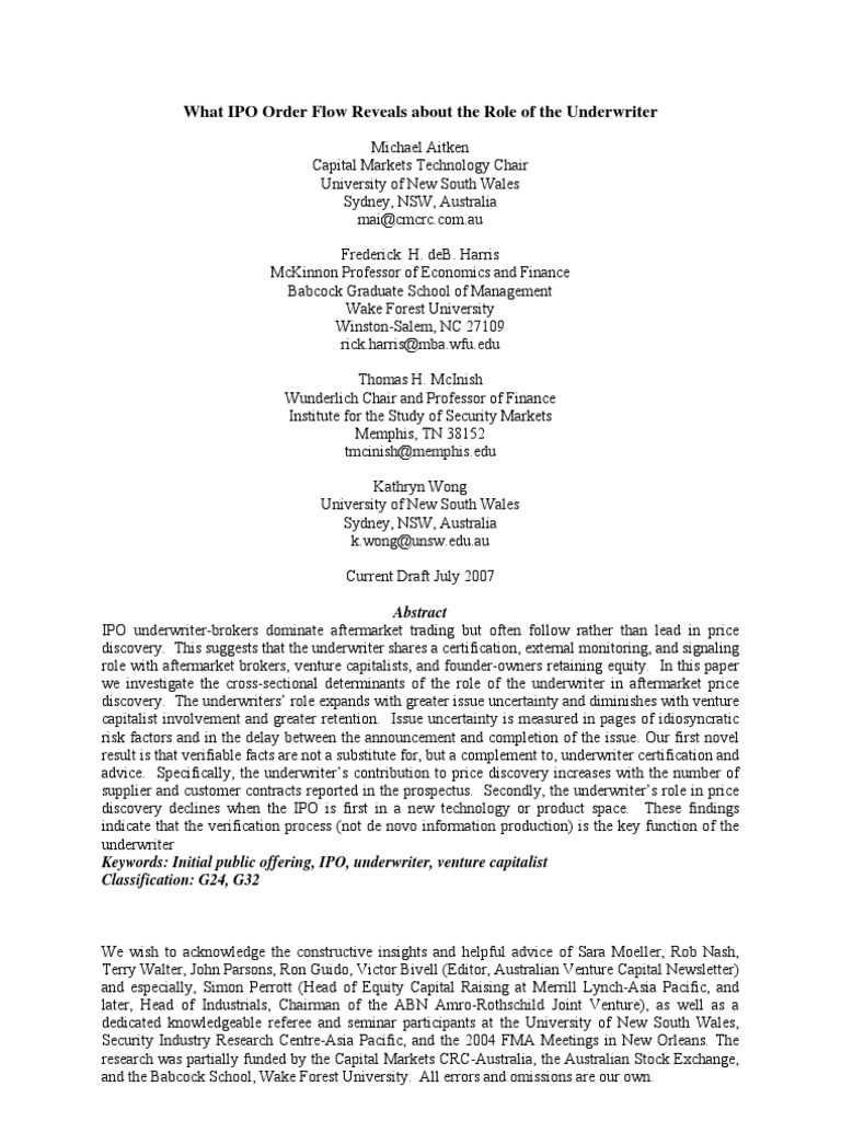 IPO Underwriters and Price Discovery Insights | PDF | Initial Public ...