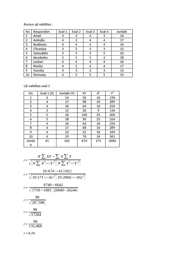 Rumus Uji Validitas | PDF