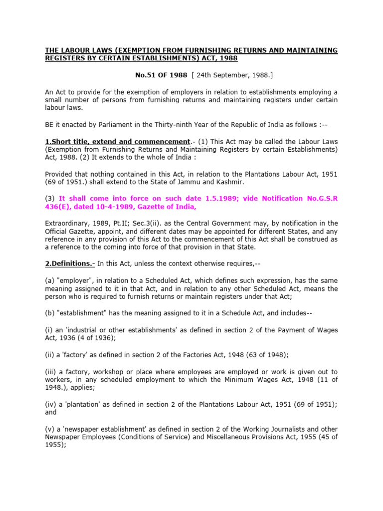 Labour Laws Exemption Act 1988 | PDF | Employment | Overtime