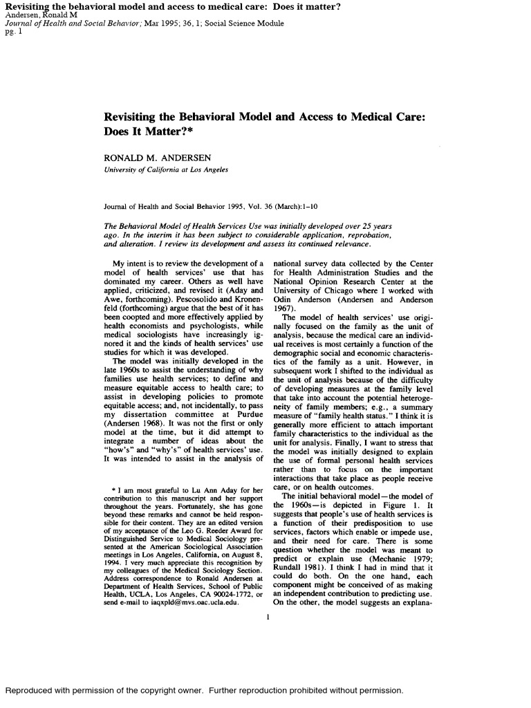 Andersen - 1995 - Behavioral Model and Access | PDF