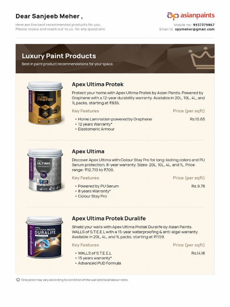 Asian Paints Product Recommendation | PDF