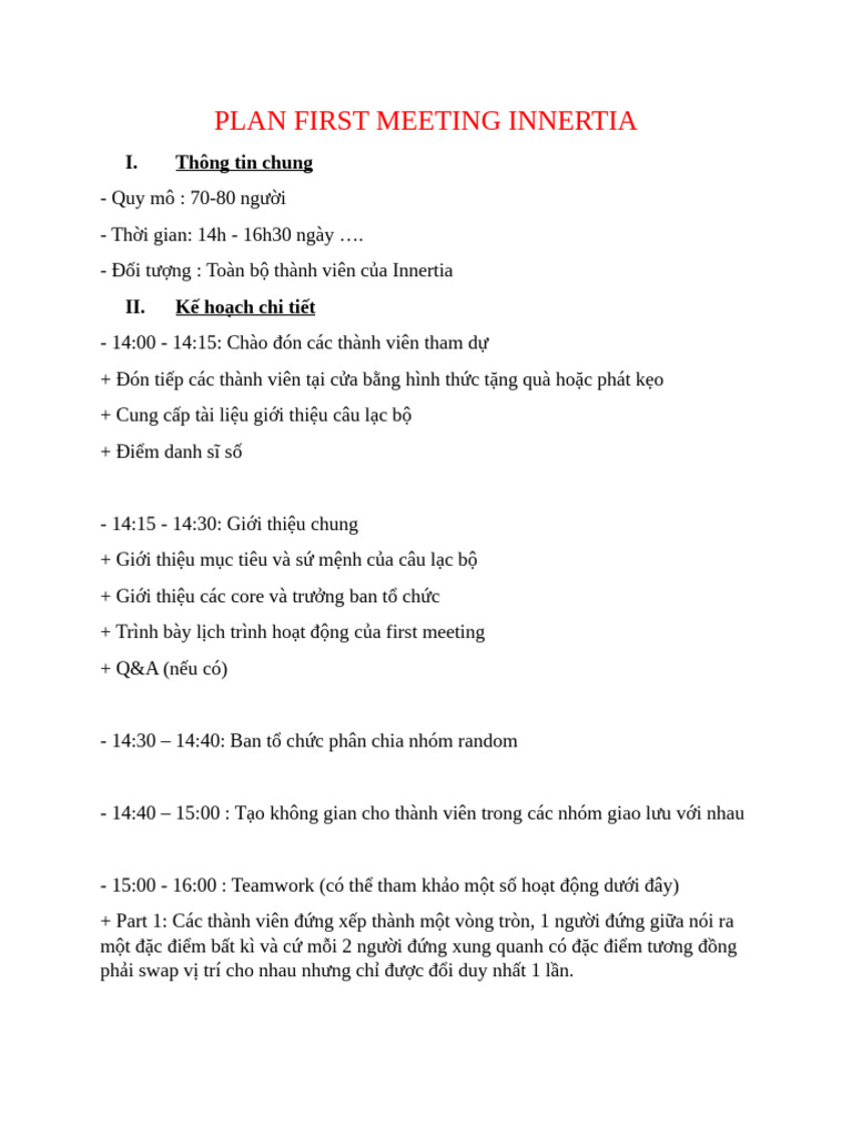 Lên Plan First Meeting | PDF