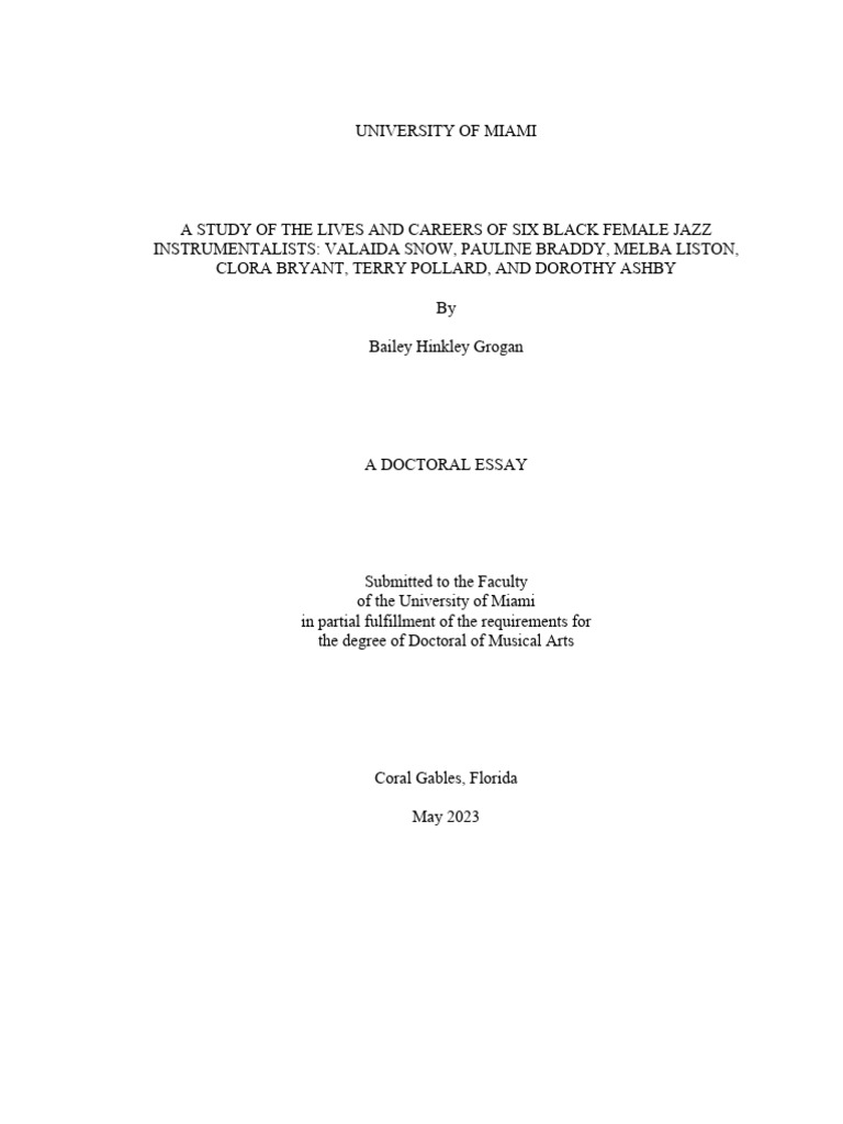 A Study of The Lives and Careers of Six Black Female Jazz ...