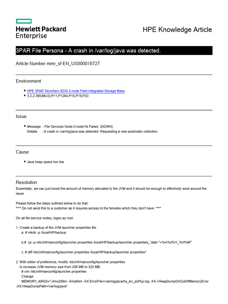 3PAR File Persona - A Crash in Var-Log-Java Was Detected. | PDF | Java (Programming Language ...