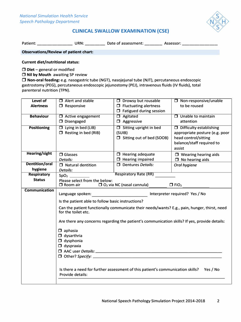Clinical Swallowing Examination ISP | PDF | Tongue