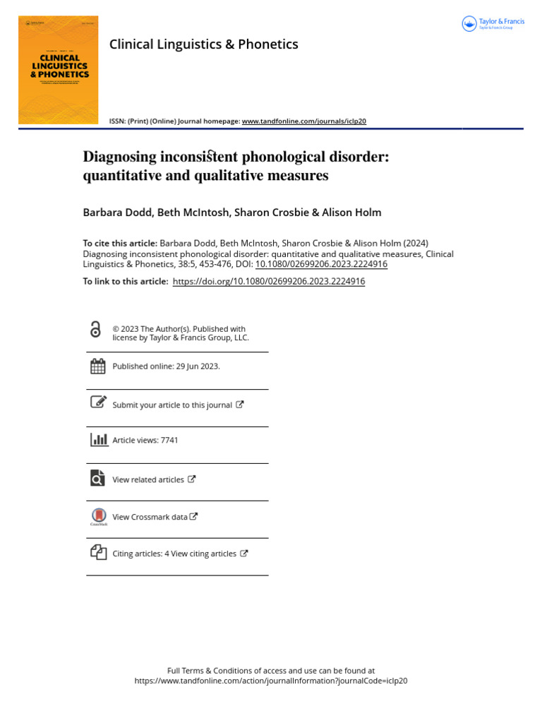 Inconsistent Phonological Disorder Analysis | PDF | Speech | Word