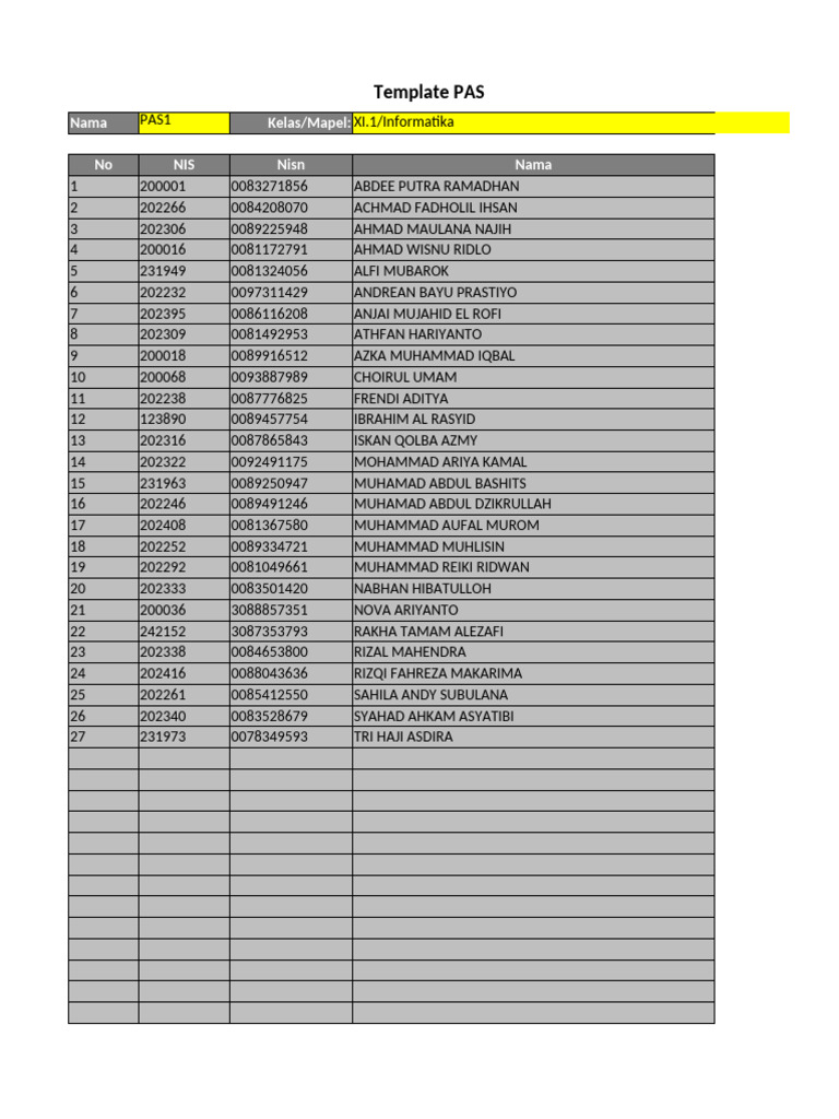 Template PAS-XI.1-Informatika | PDF