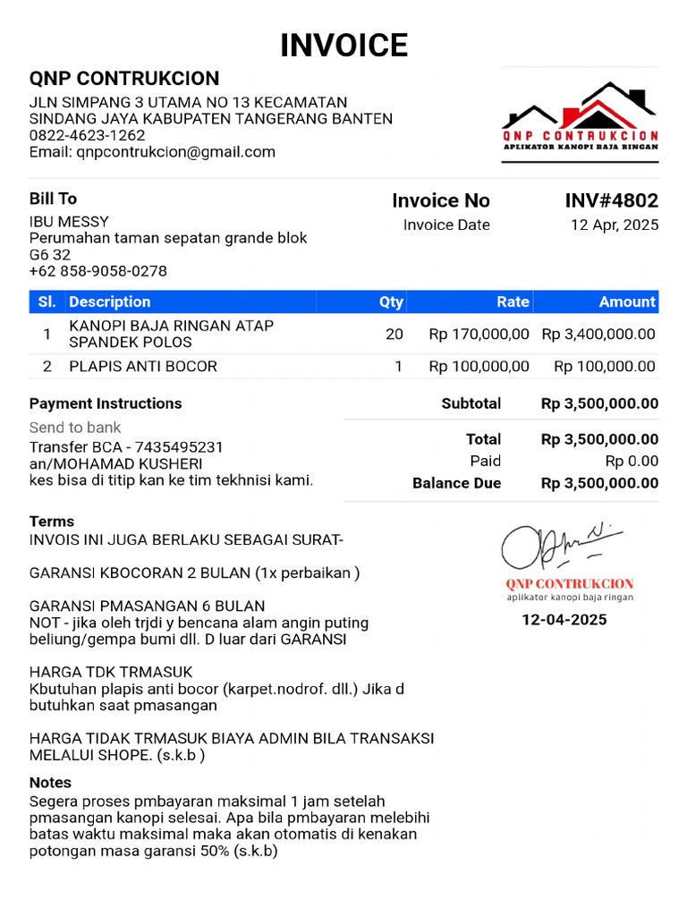 Invoice Inv4802 Pdf