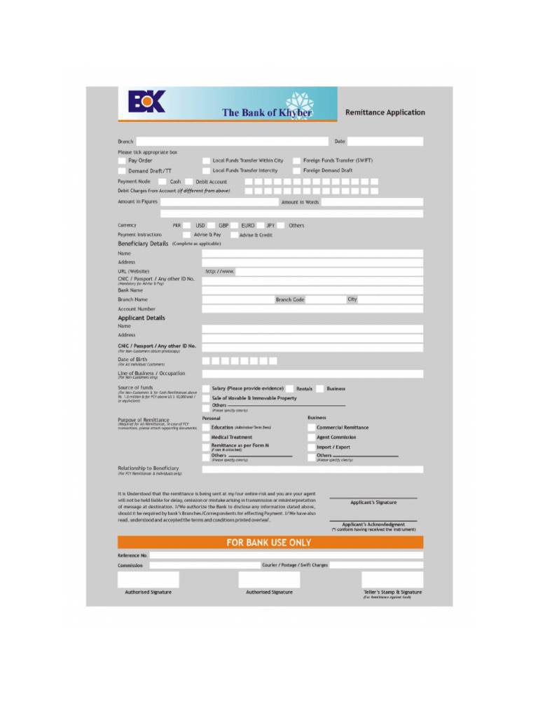 Remittance Application Form | PDF