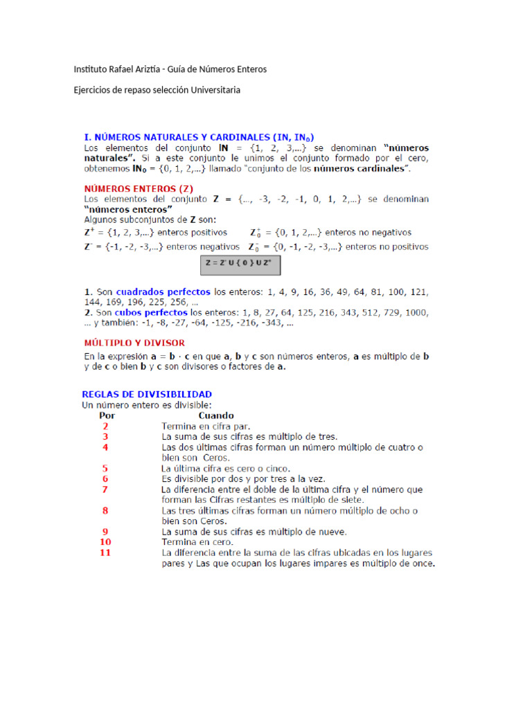 Guía de Números Enteros | PDF