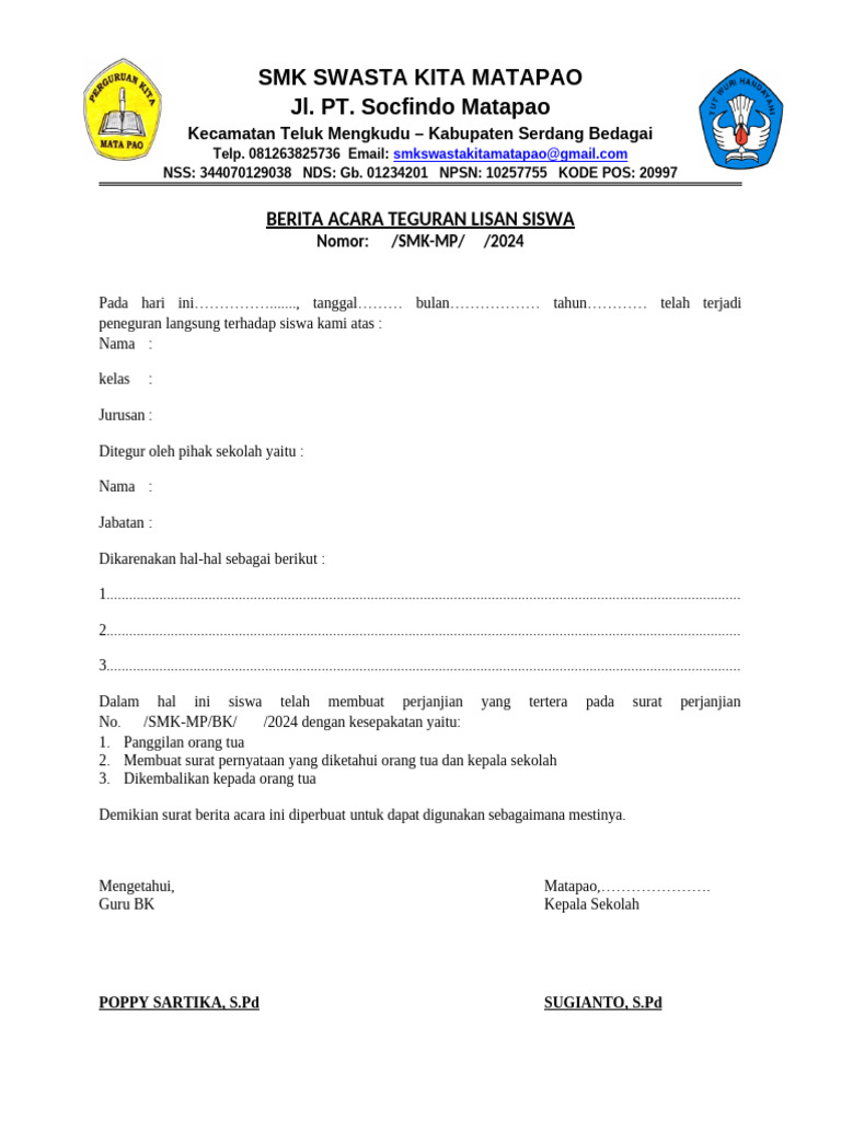 Berita Acara Teguran Lisan | PDF