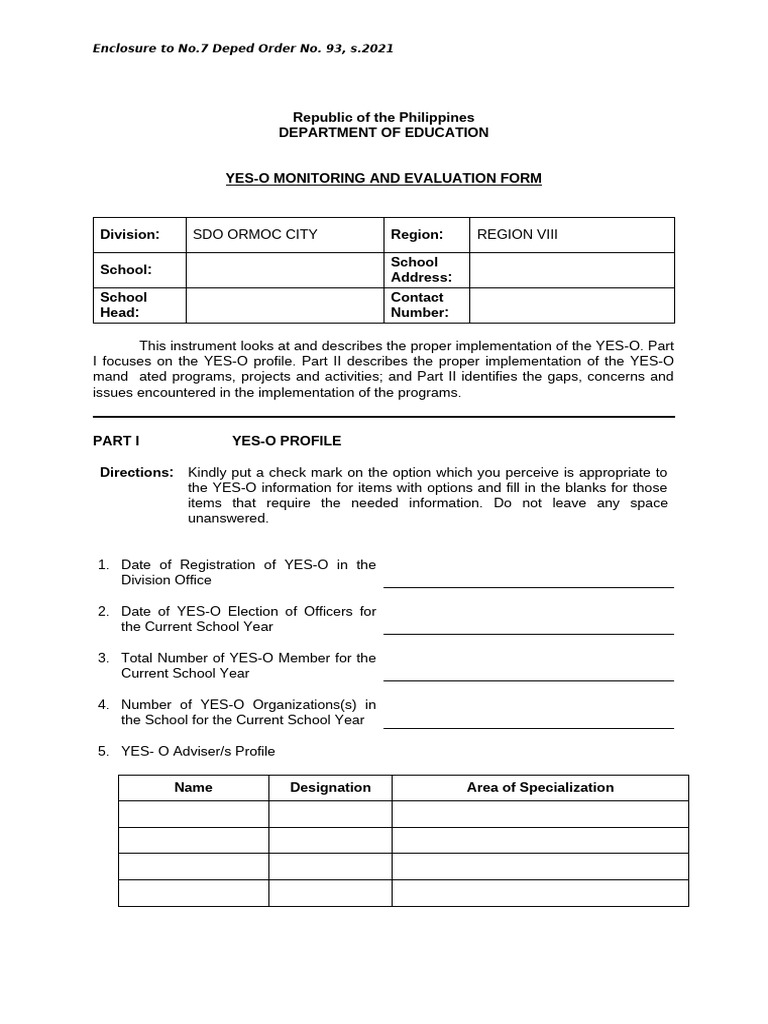 YES-O Monitoring and Evaluation Form | PDF | Environmental Issues ...