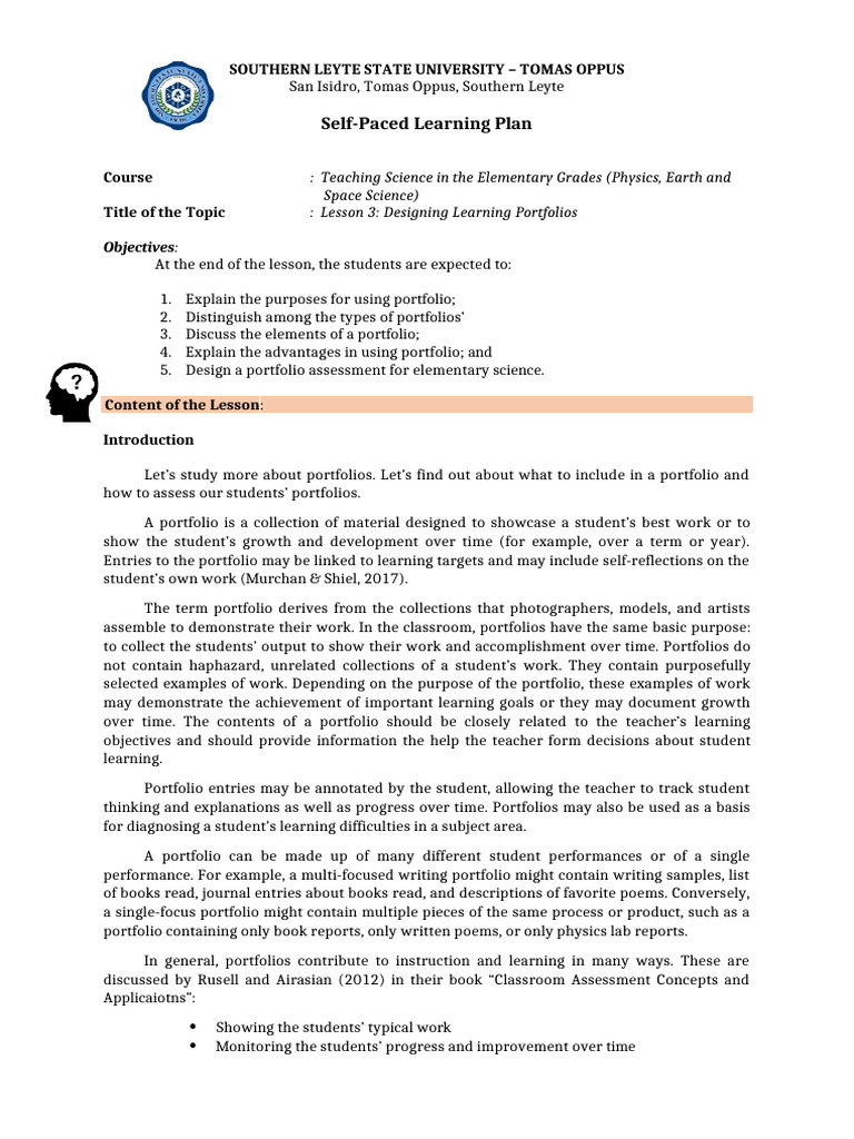 SPLP-Module-6-Lesson-3_Designing-Learning-Portfolios-1 | PDF ...