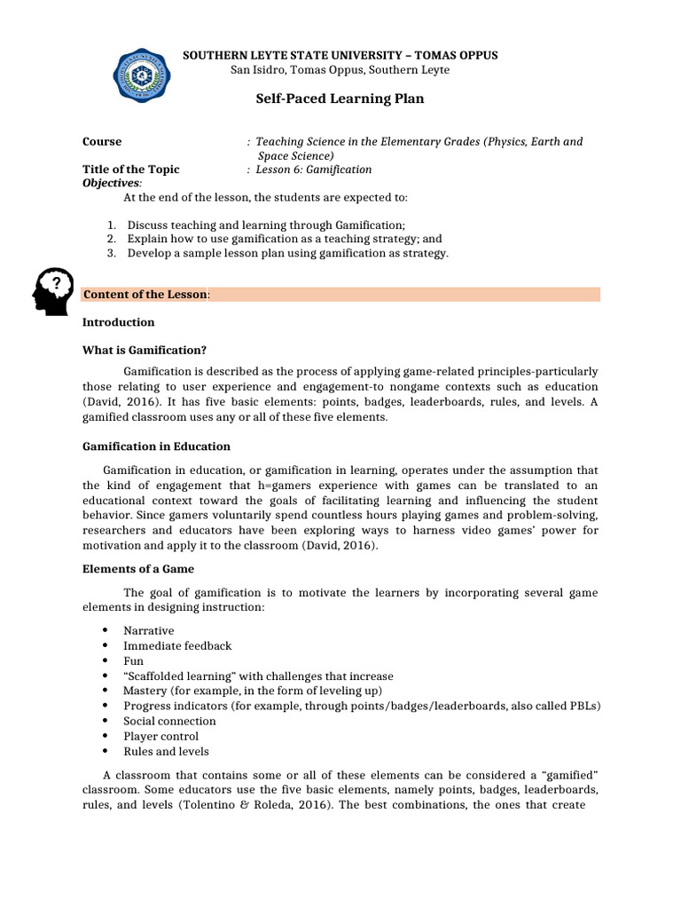 SPLP Module 5 Lesson 6 - Gamification 1 | PDF | Solar System | Learning