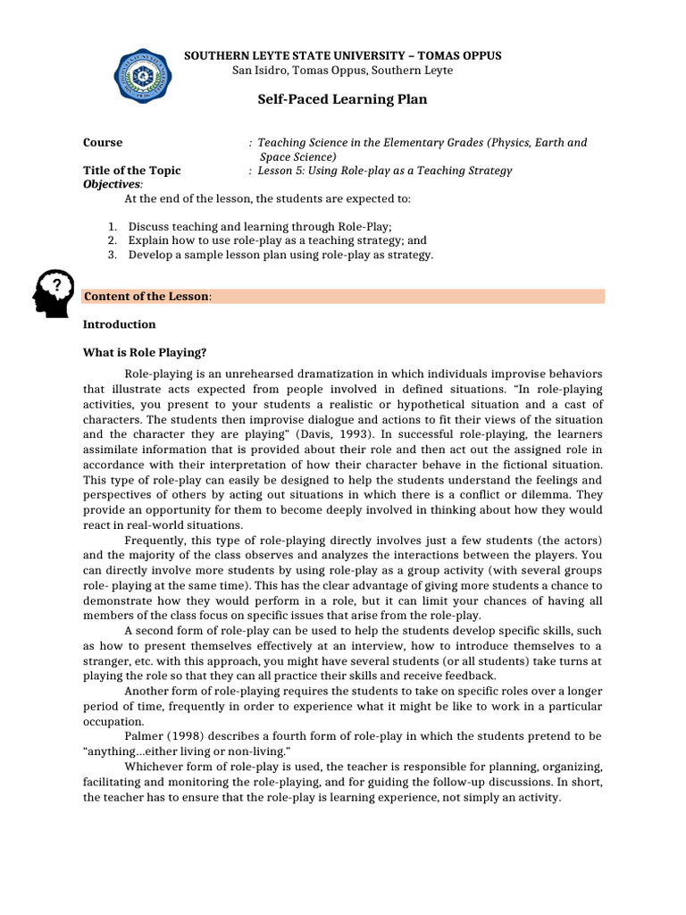 SPLP Module 5 Lesson 5 - Role Playing 1 | PDF | Weight | Force