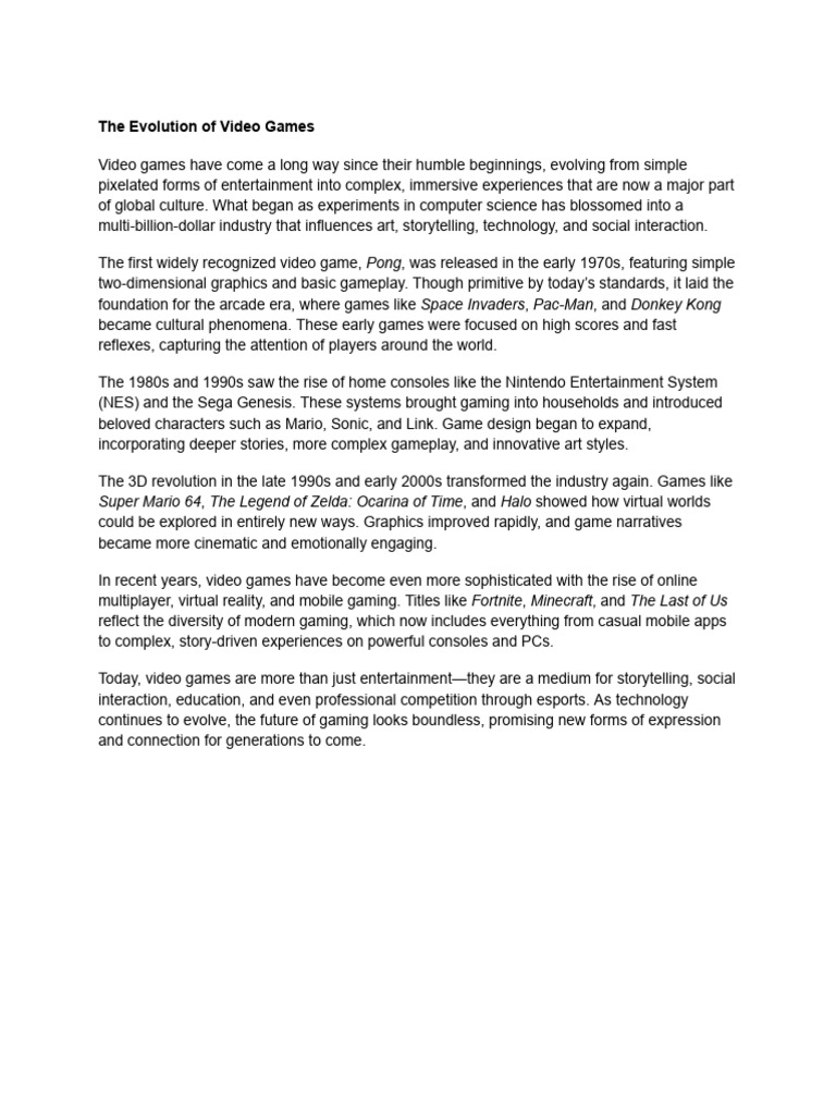 The Evolution of Video Games | PDF