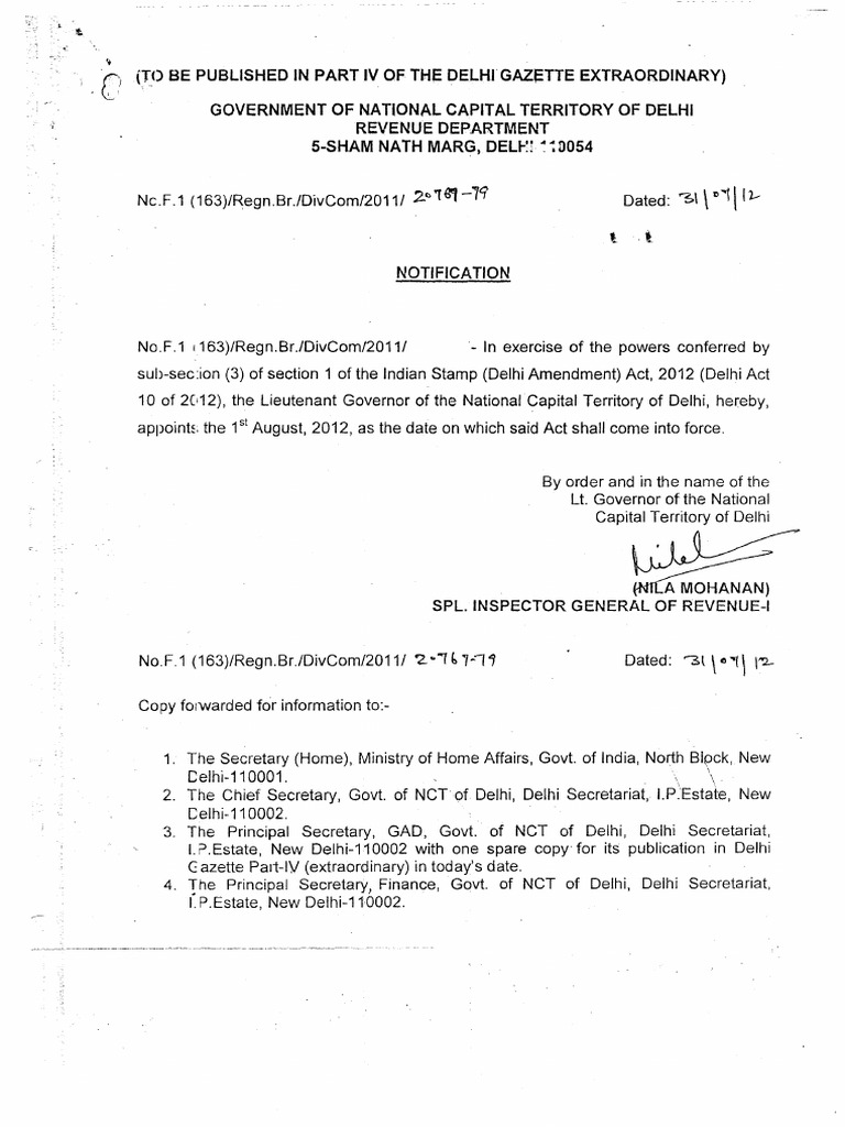 Indian Stamp (Delhi Amendment) Act 2012 | PDF