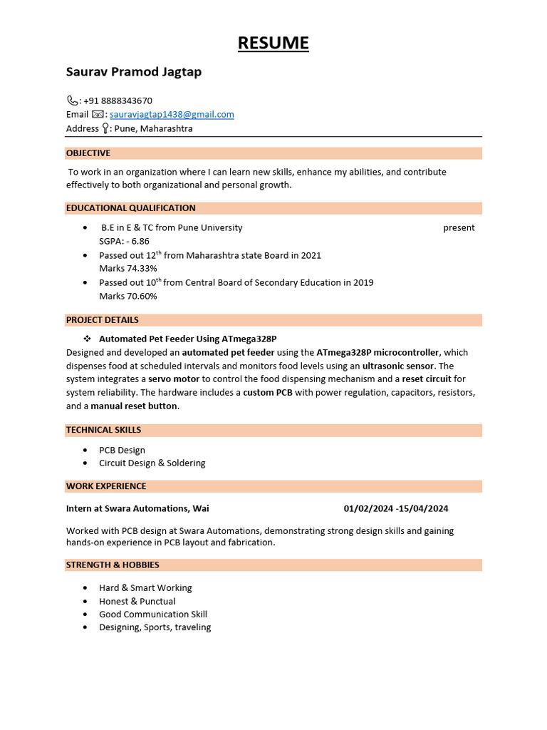 Resume: Saurav Pramod Jagtap | PDF