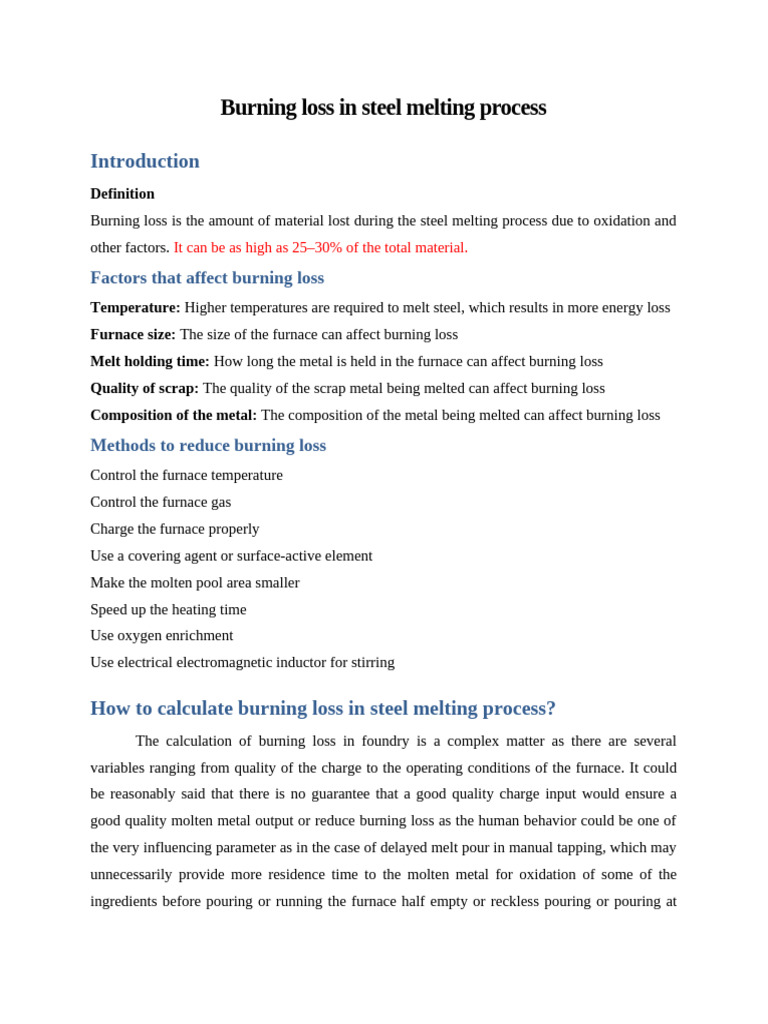 Burning Loss in Steel Melting Process | PDF | Combustion | Steel