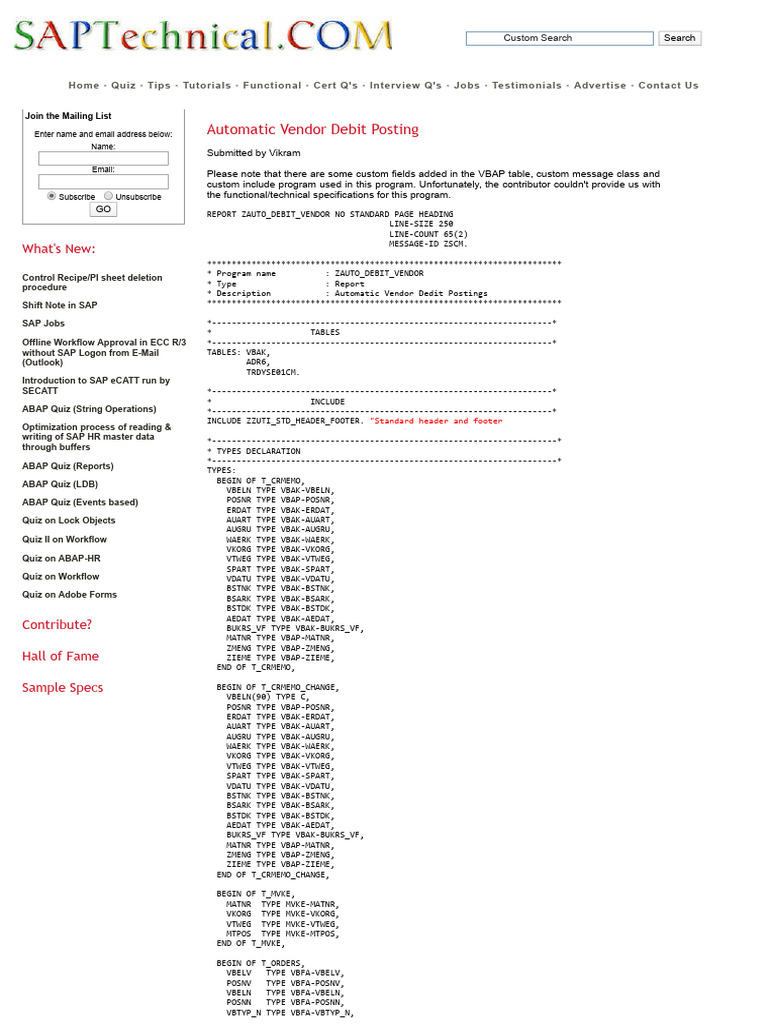SAPTechnical.COM - Automatic Vendor Debit Posting | PDF | Invoice | Computer Programming