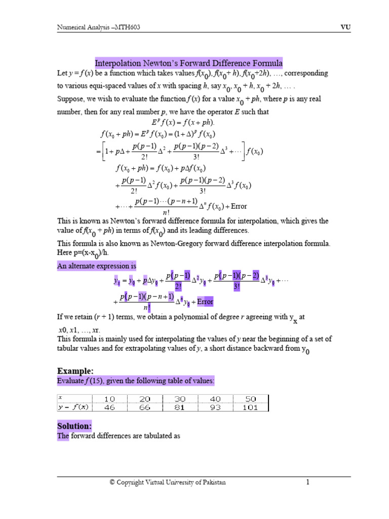 Handouts Mth603 | PDF | Finite Difference | Interpolation
