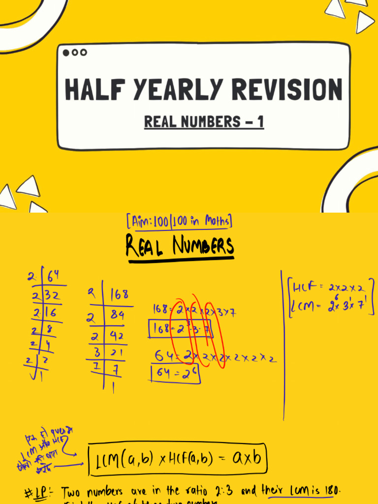 Half Yearly Revision Real Numbers | PDF