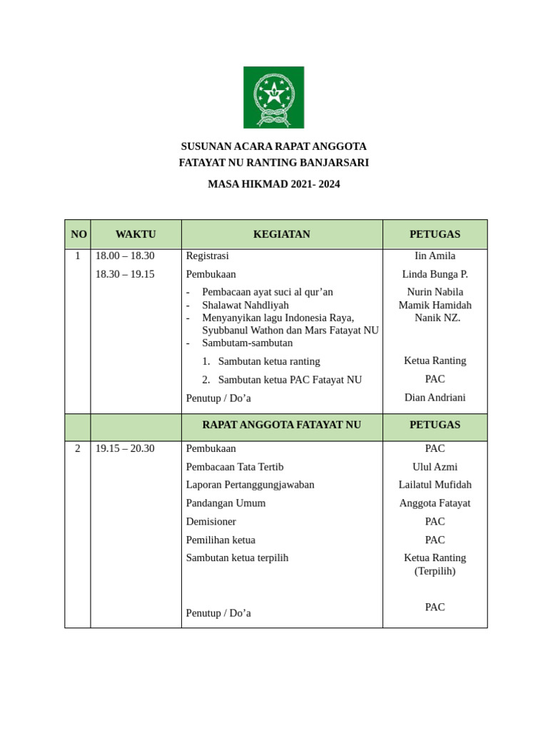 Susunan Acara Rapat Anggota | PDF