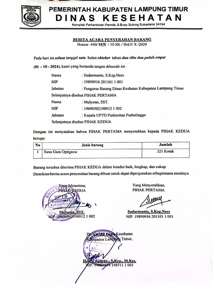 BAST PKMK Tahun 2024 | PDF