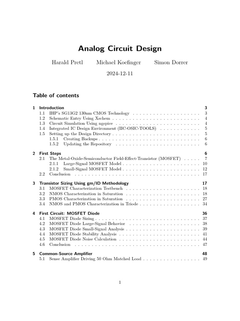 Analog Circuit Design _ Using IHP’s 130nm CMOS Technology | PDF | Mosfet | Field Effect Transistor