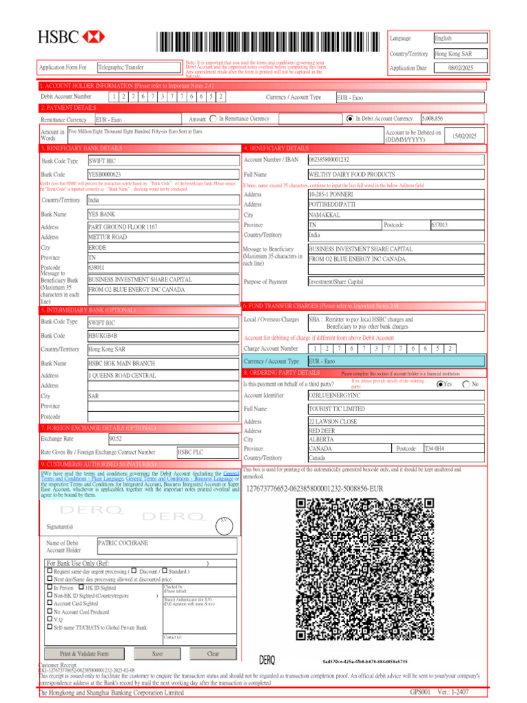 HSBC Telegraphic Transfer Application Form | PDF | Banks | Debit Card