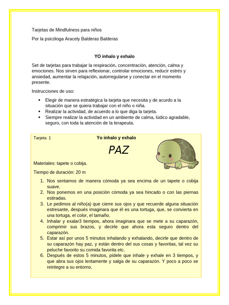 Tarjetas de Mindfulness para Niños. Psic. Aracely Balderas Balderas ...