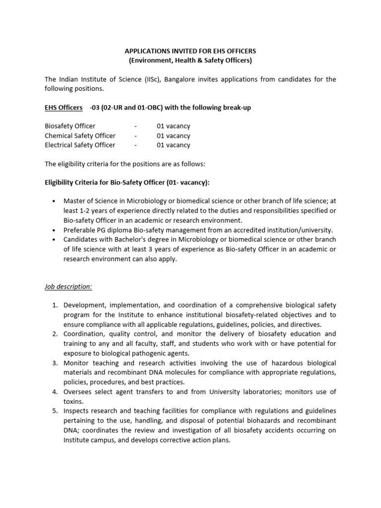 Advertisement EHS-officers OLSEH | PDF | Safety