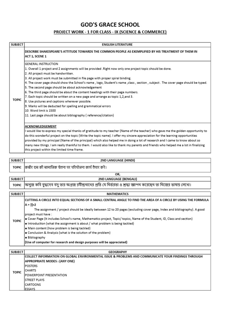 Project Work - 2 For CL - Ix - 2024-25 | PDF