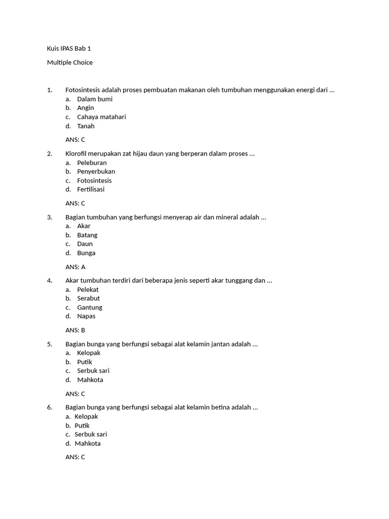 Latihan Soal IPAS Tumbuhan | PDF